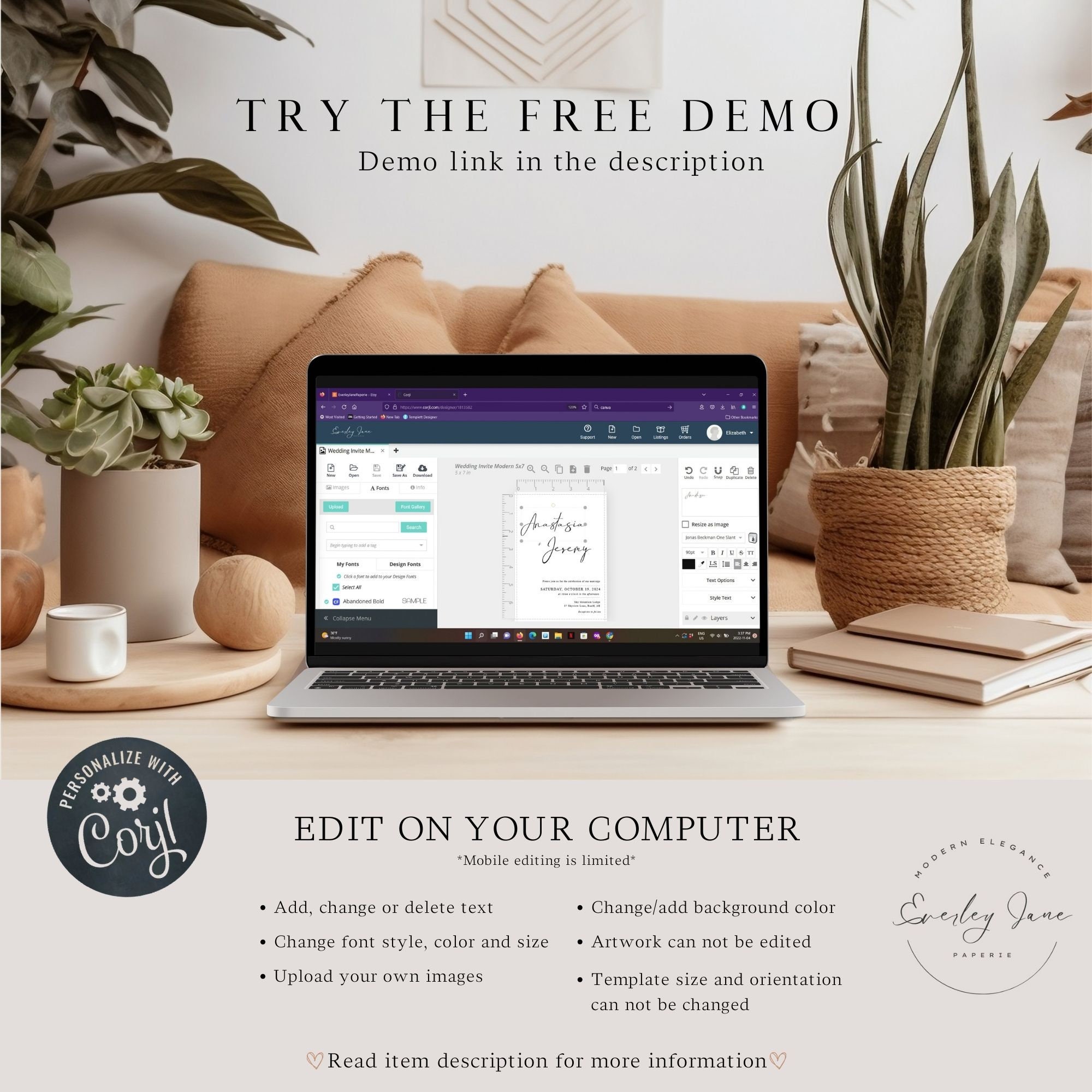 Monogram Wedding Thank You Table Card, Thank You Napkin Note, Printable Thank You Template ...