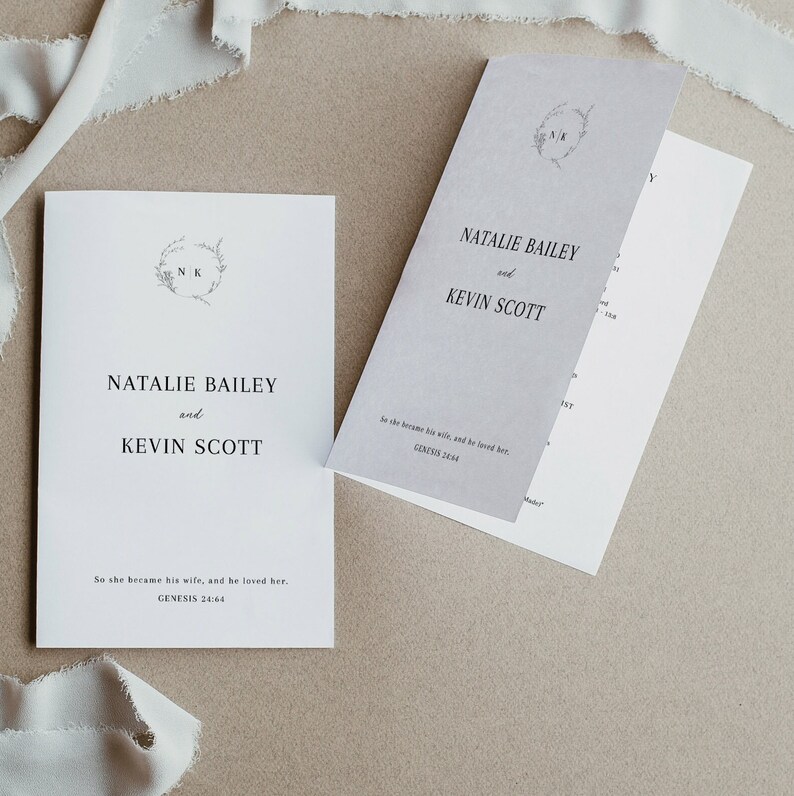 Church Wedding Program, Catholic Ceremony Program, Monogram Wedding Program, Folded Program ...