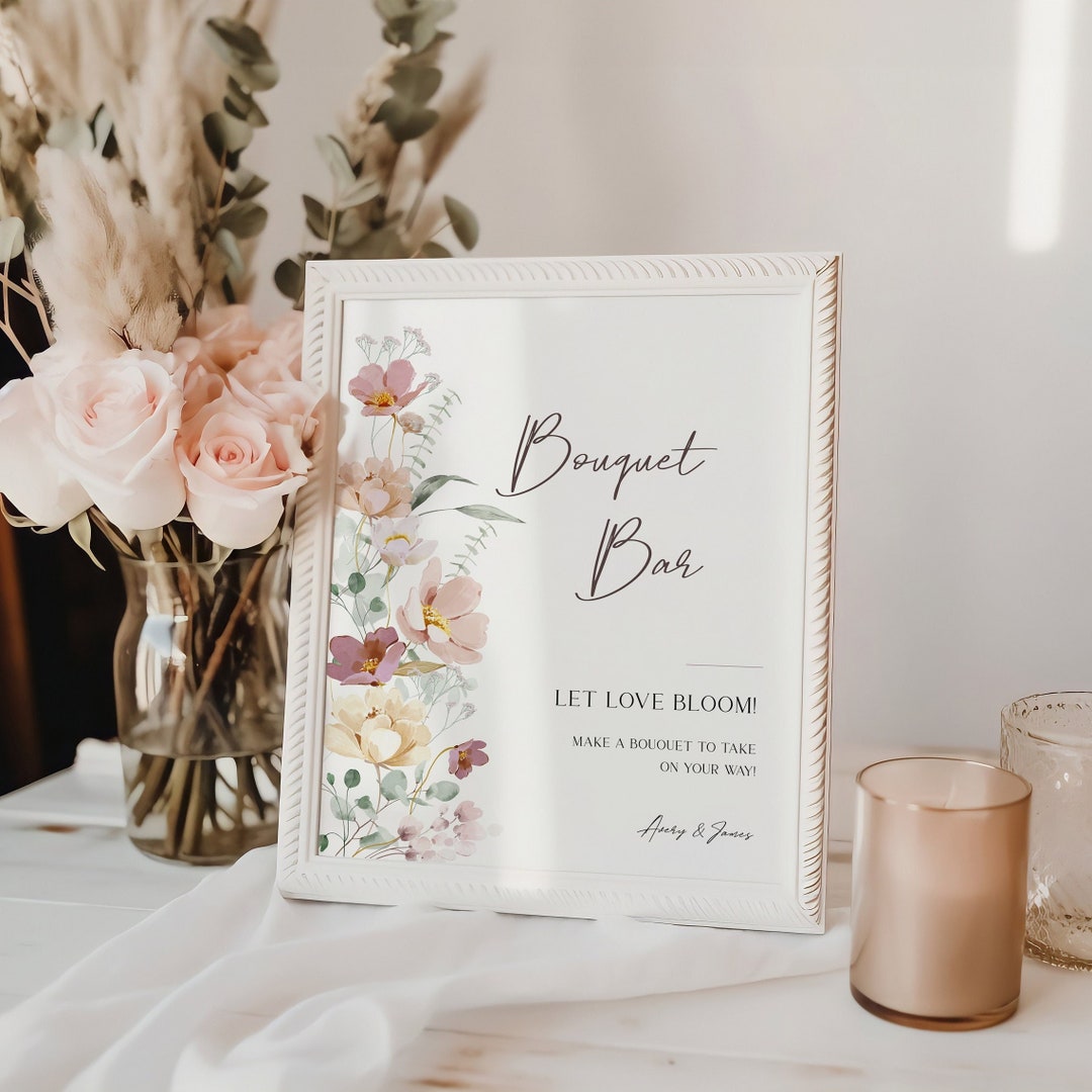 Bouquet Bar Sign, Flower Bar Sign Template, Wedding Flower Favor Sign ...