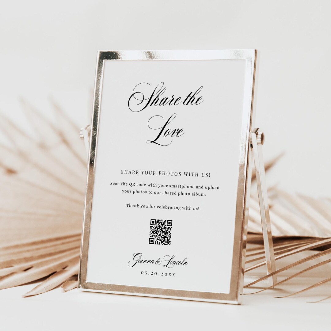 Share the Love QR Code Sign Template, Wedding Photo Sharing Sign ...
