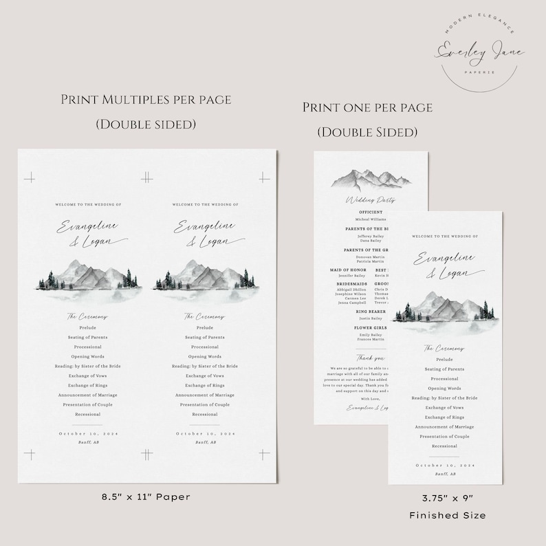 Rustic Wedding Program Template Mountain Wedding Program - Etsy