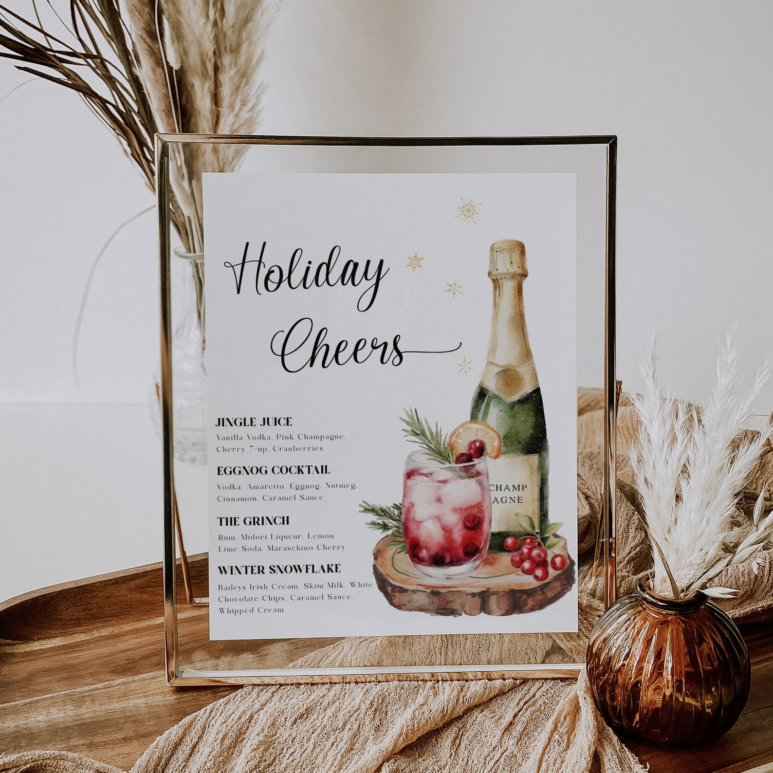 Christmas Bar Menu Template, Holiday Bar Sign, Christmas Party Drinks ...