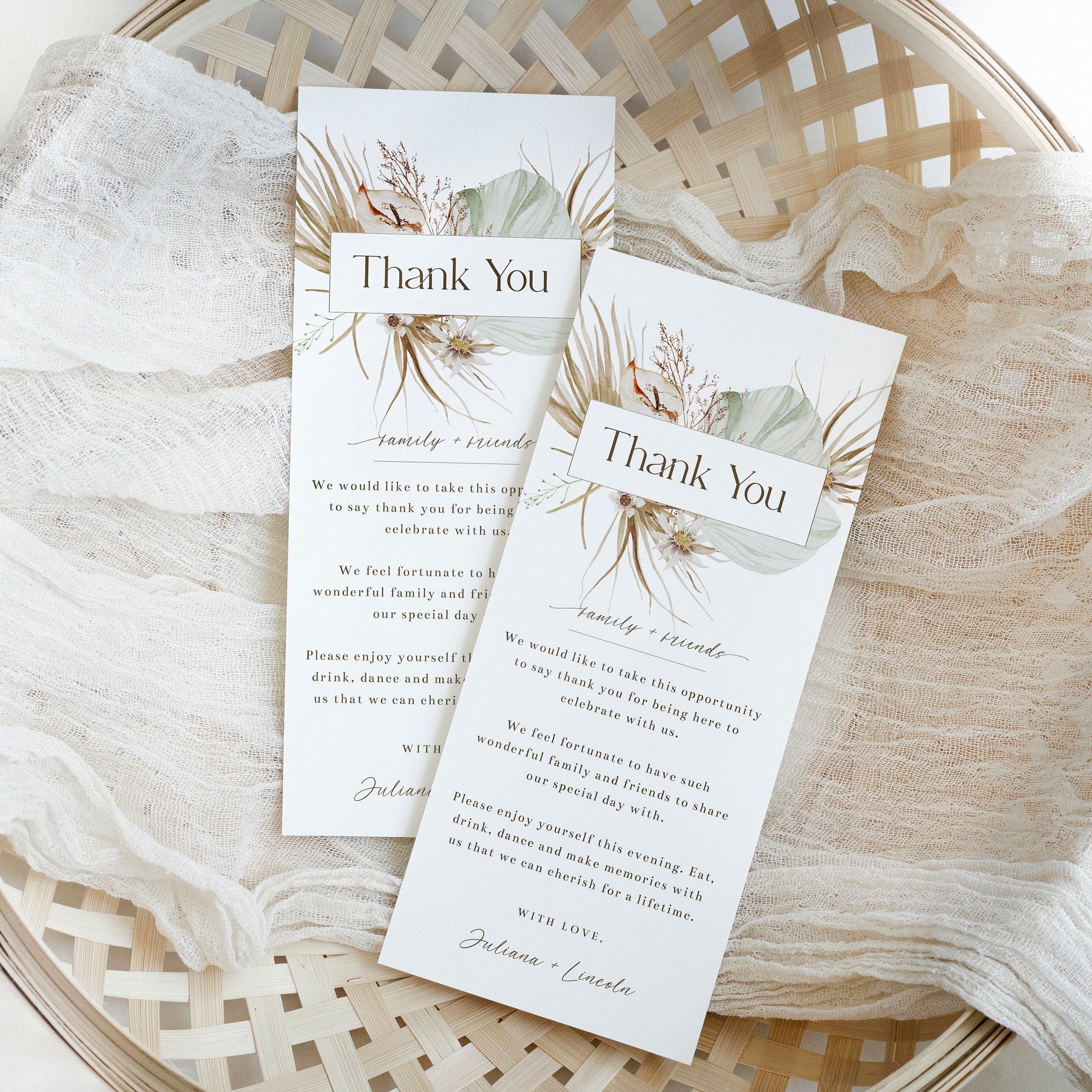 Boho Thank You Place Card, Thank You Napkin Note, Printable Thank You, Wedding Place Setting ...