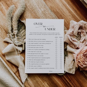 Over or Under Bridal Shower Game, Minimalist Bridal Shower Game, Over ...