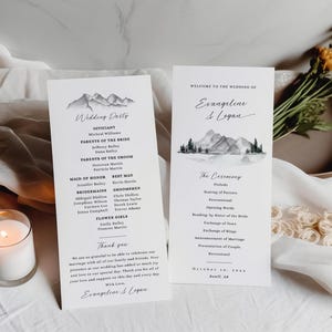 Rustic Wedding Program Template, Mountain Wedding Program, Order of Service, Ceremony Itinerary ...