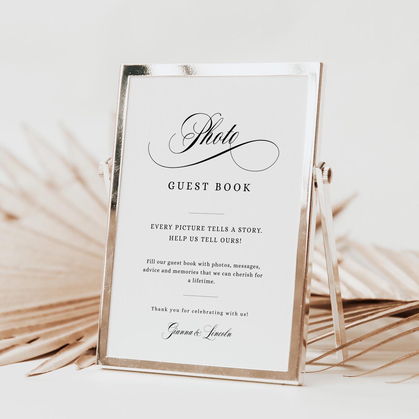 Photo Guest Book Table Sign, Minimalist Wedding Guestbook Sign ...