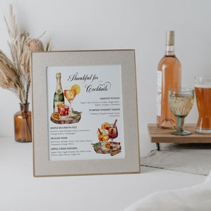 Thanksgiving Bar Sign Template, Thankful for Cocktails Bar Menu ...