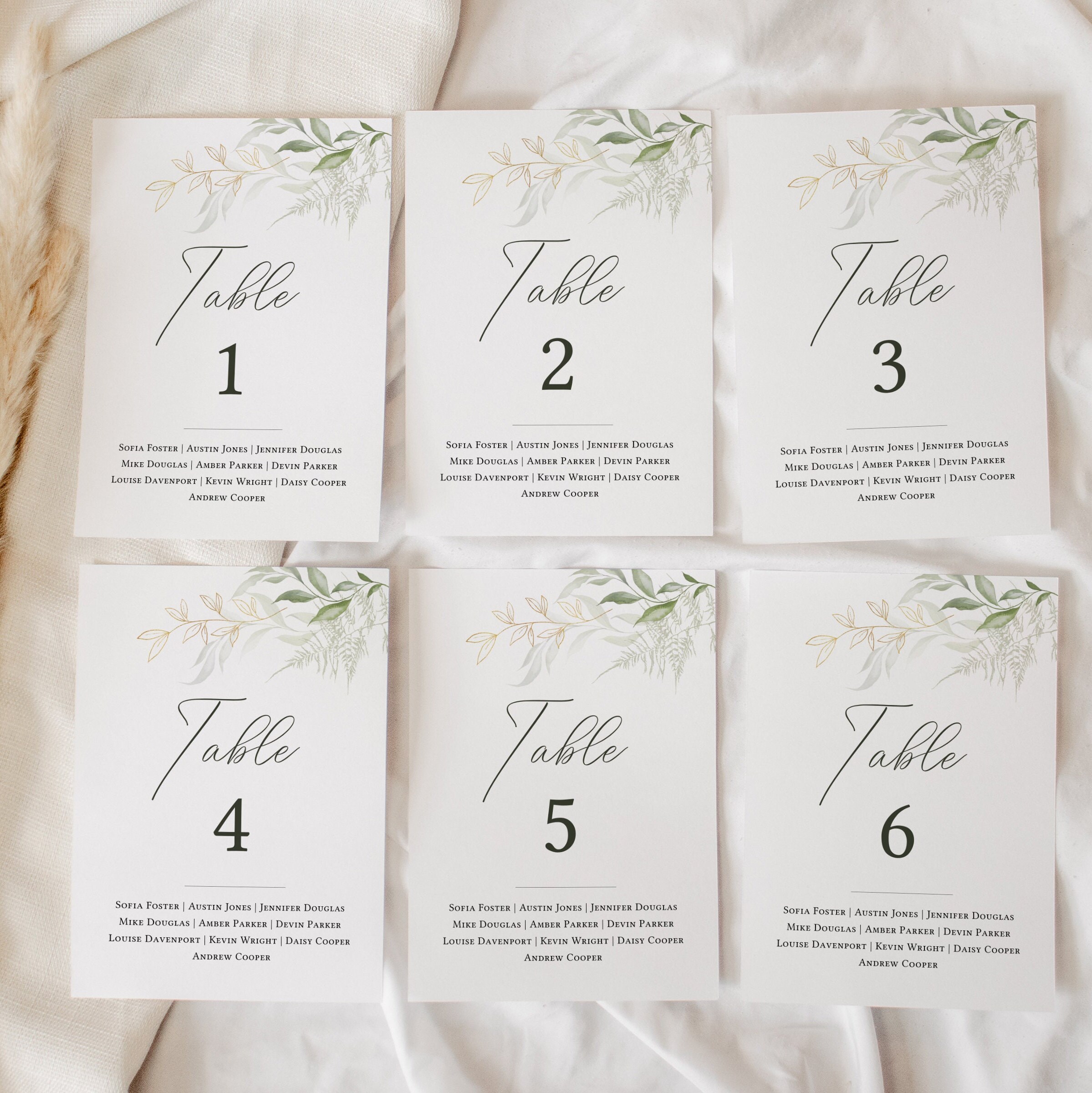 Greenery Wedding Seating Chart Cards, Printable Seating Chart, Editable ...