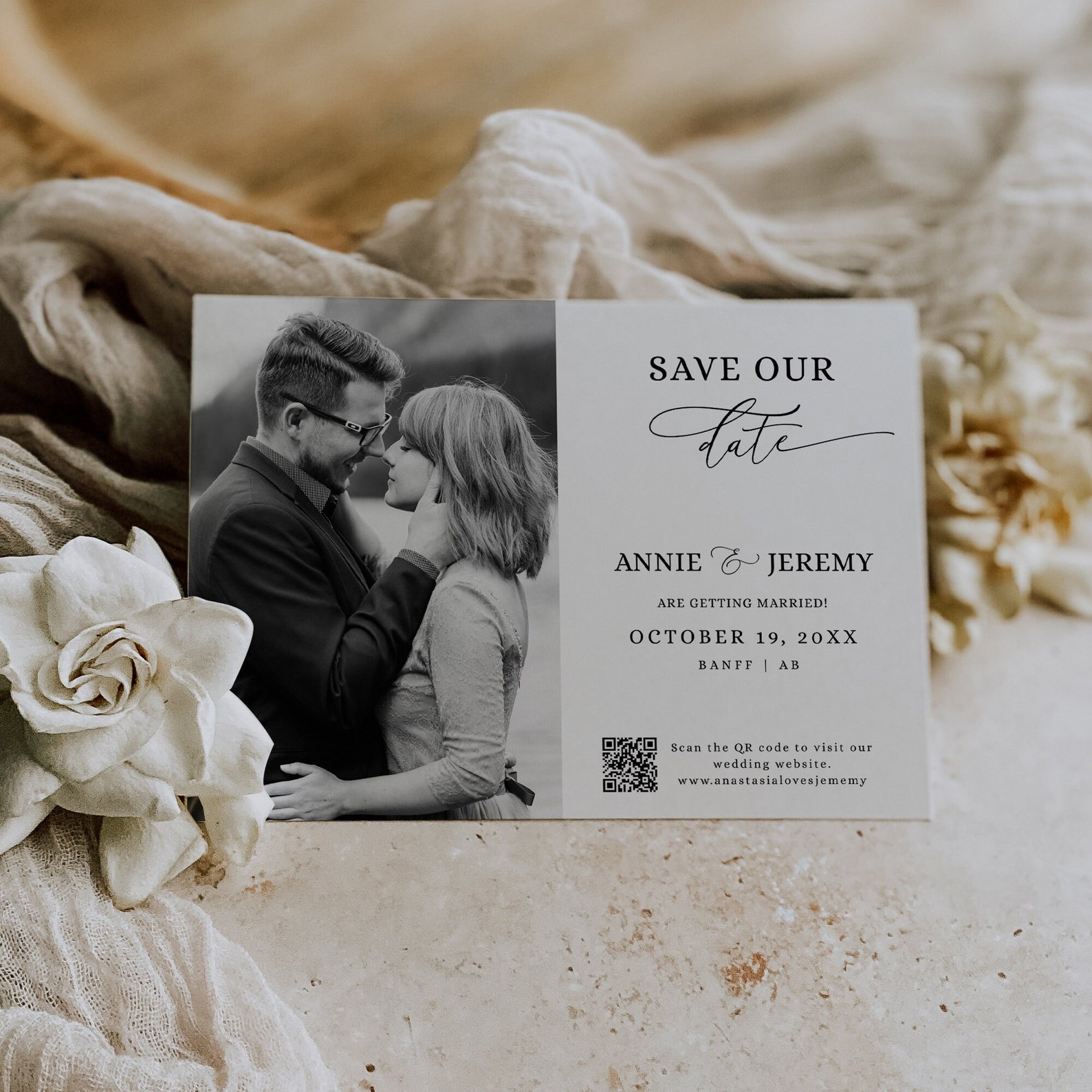 Save the Date With Photo and QR Code, Editable QR Code Save the Date ...