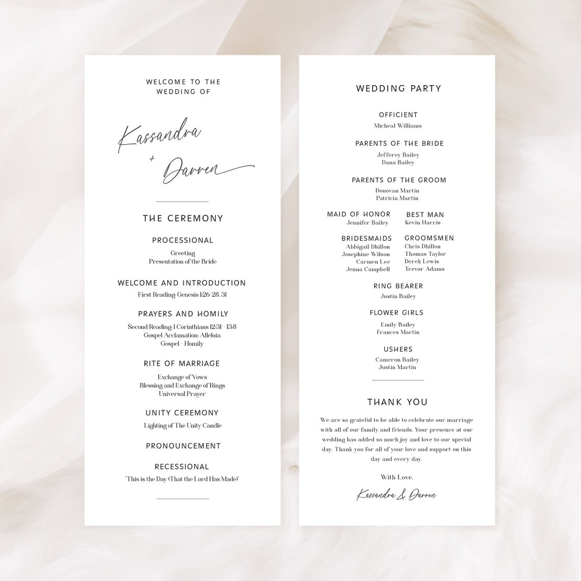 Minimalist Church Wedding Program, Christian Ceremony Program ...