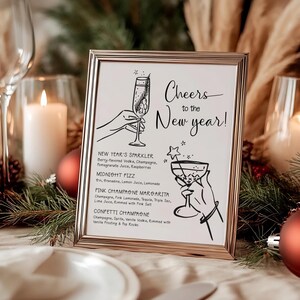 Hand Drawn New Years Eve Drink Menu Sign, Whimsical New Years Party Bar ...