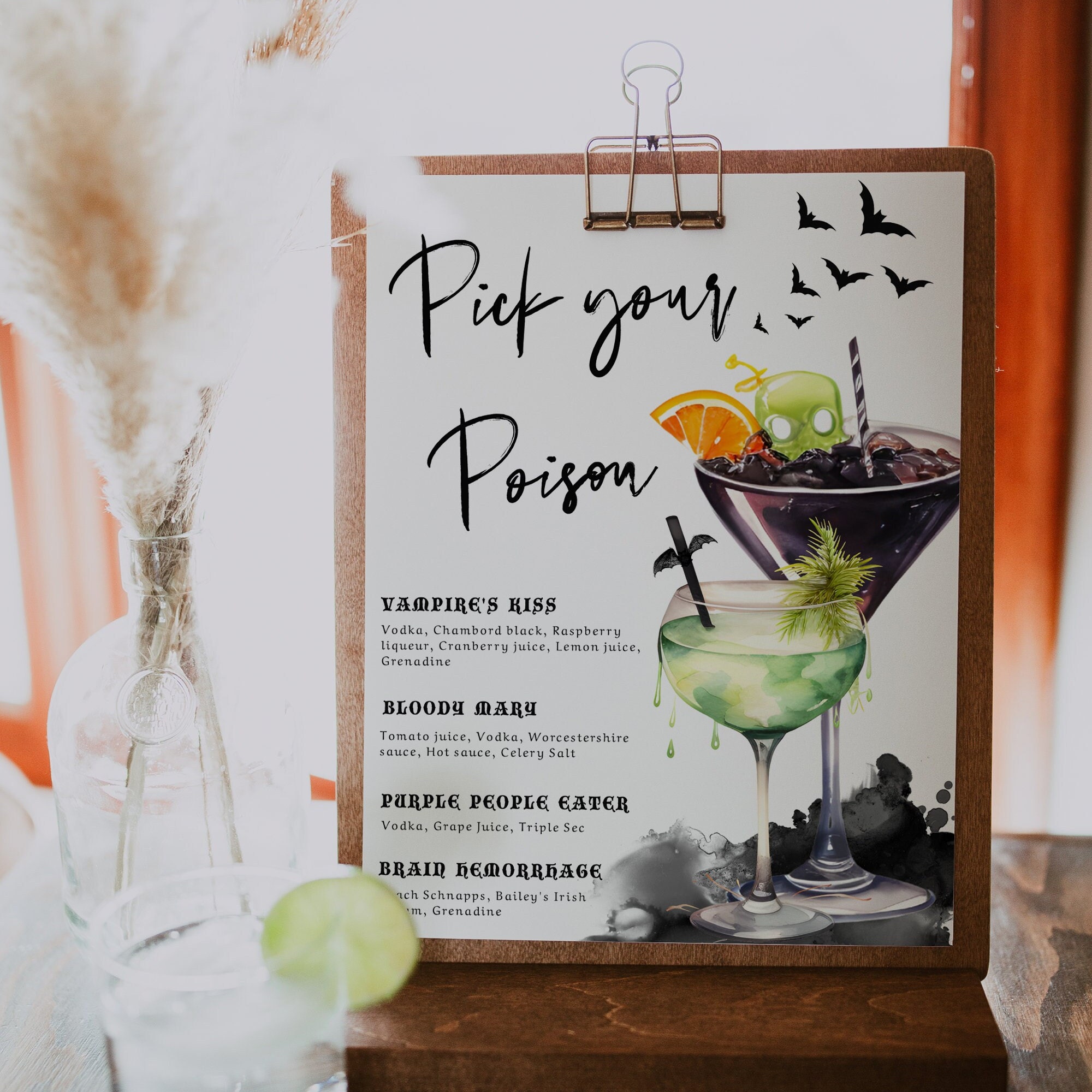 Halloween Pick Your Poison Bar Menu Template Printable Drinks Sign Editable Halloween Drinks