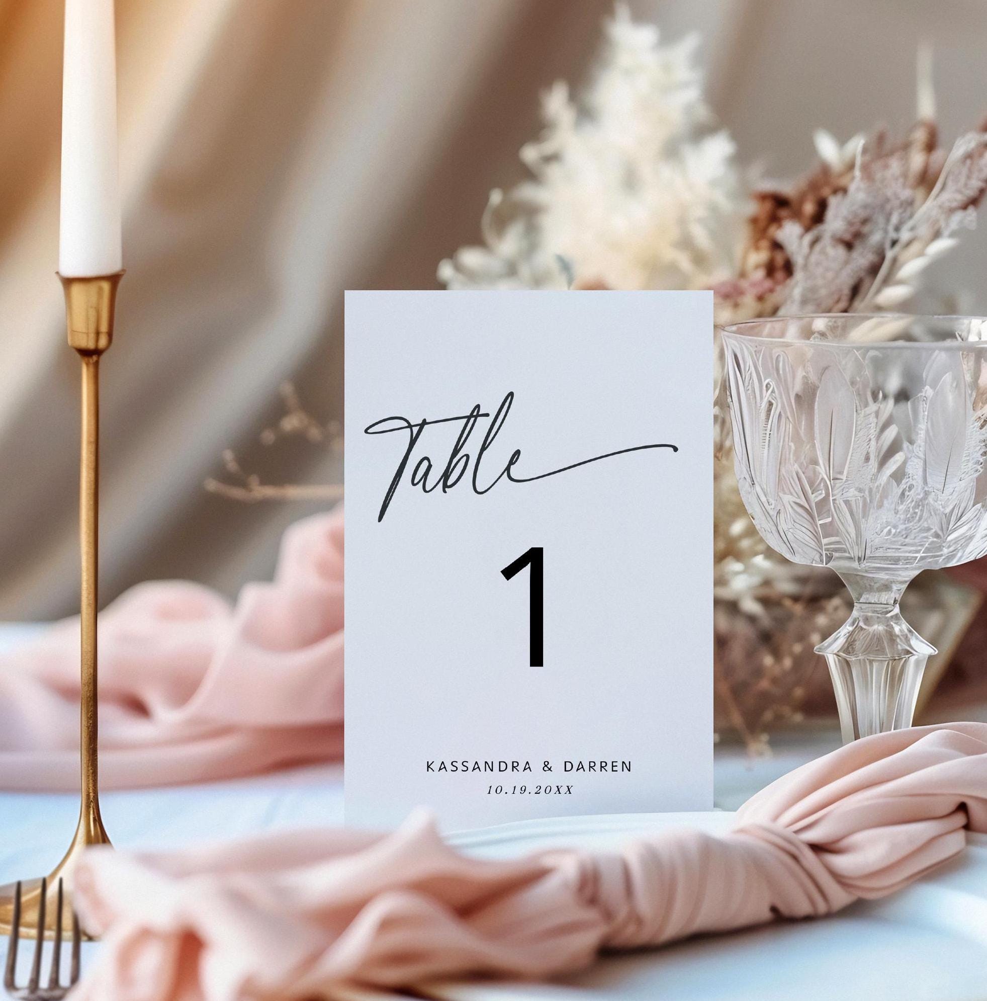 Wedding Table Numbers Printable, Minimalist Table Number Cards, Simple ...