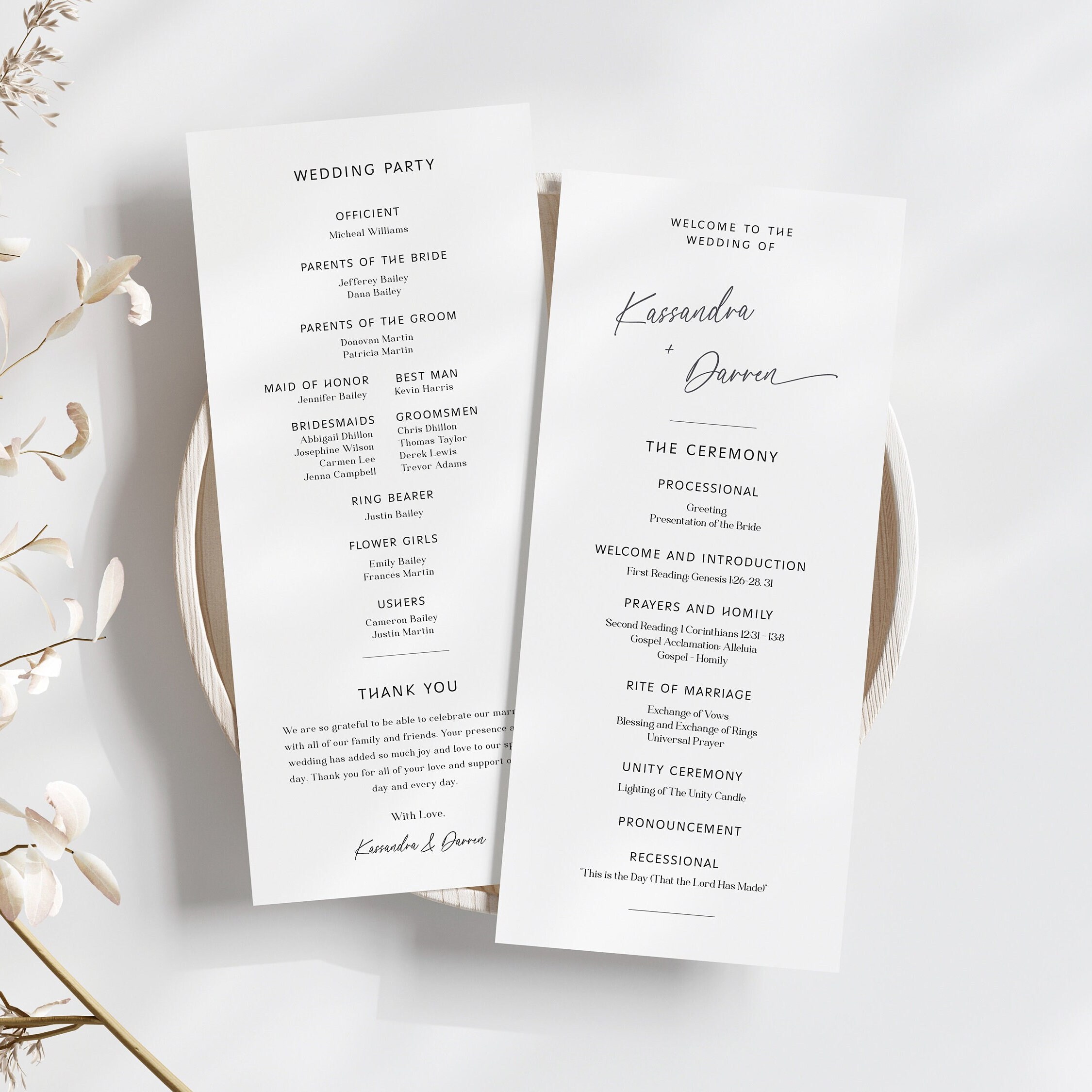 Minimalist Church Wedding Program, Christian Ceremony Program ...
