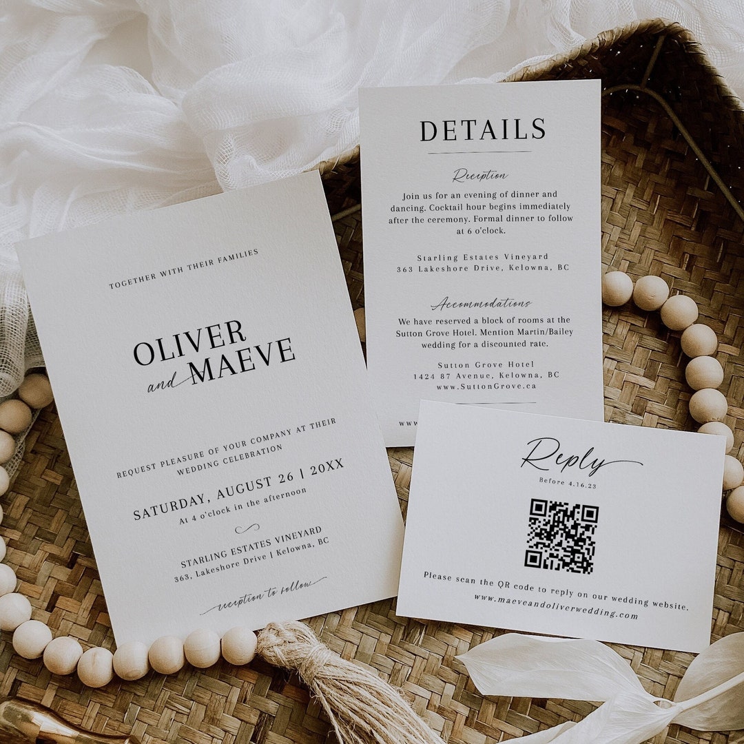 Wedding Invite With QR Code, Minimalist Wedding Invitation Suite, Photo ...