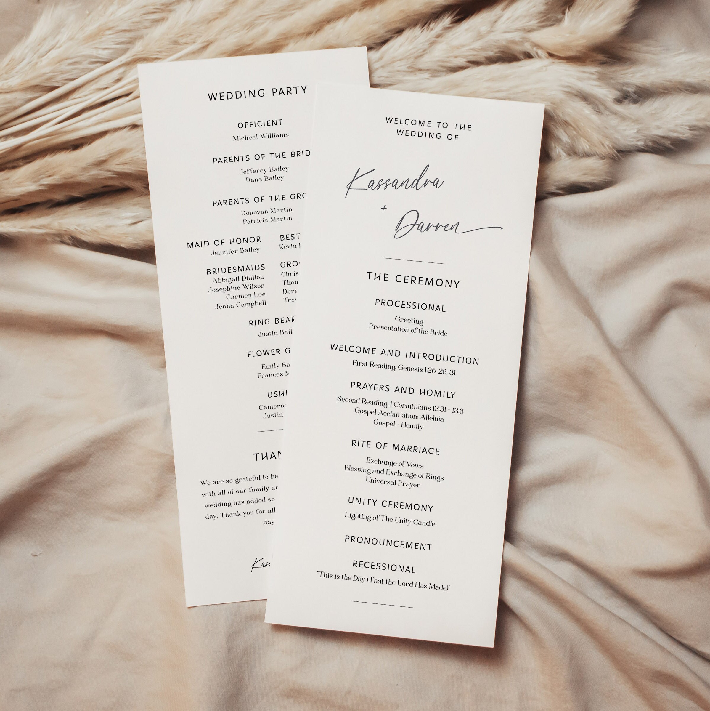 Minimalist Church Wedding Program, Christian Ceremony Program ...