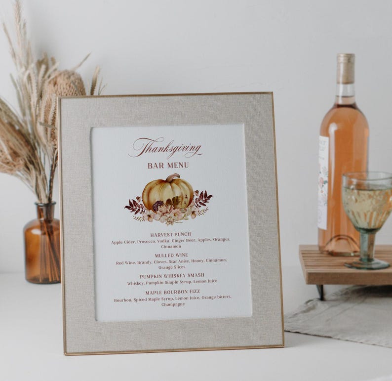 Thanksgiving Bar Menu Sign Template, Pumpkin Bar Menu, Friendsgiving ...