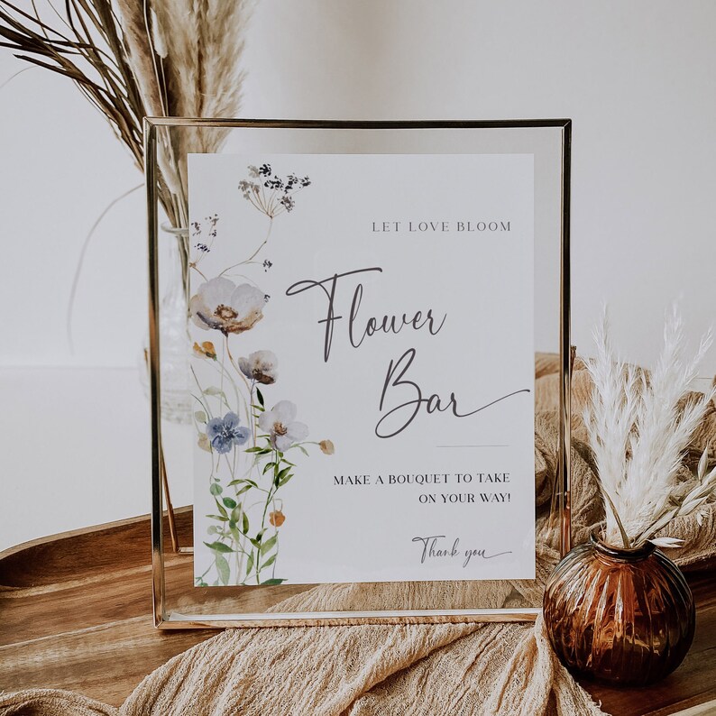 Flower Bar Sign, Wildflower Bar Sign Template, Bouquet Bar Sign ...