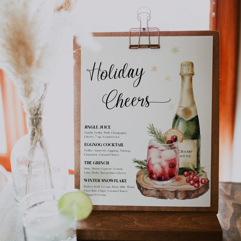 Christmas Bar Menu Template, Holiday Bar Sign, Christmas Party Drinks ...