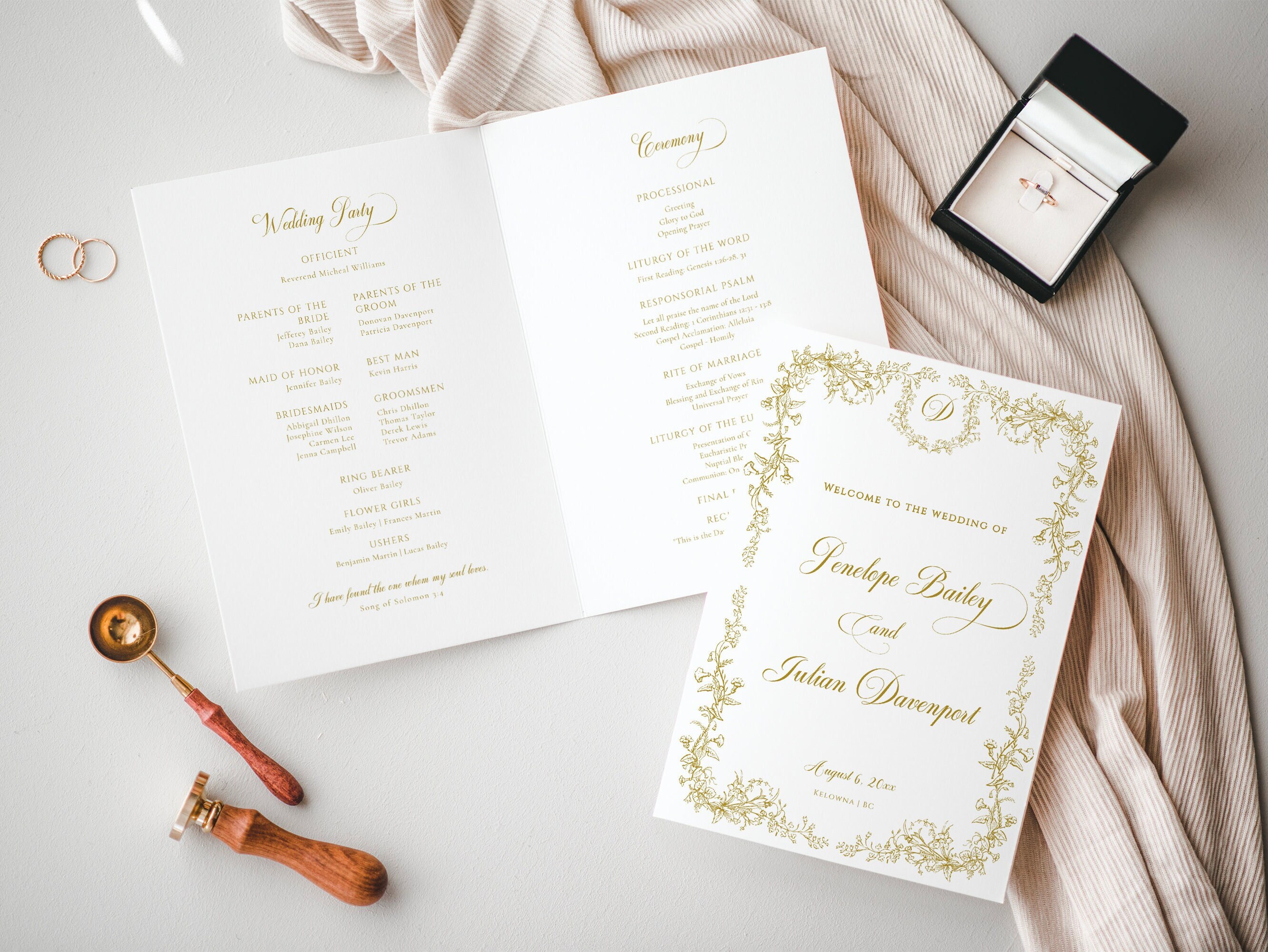 Gold and White Wedding Program, Church Wedding Ceremony Program, Gold ...