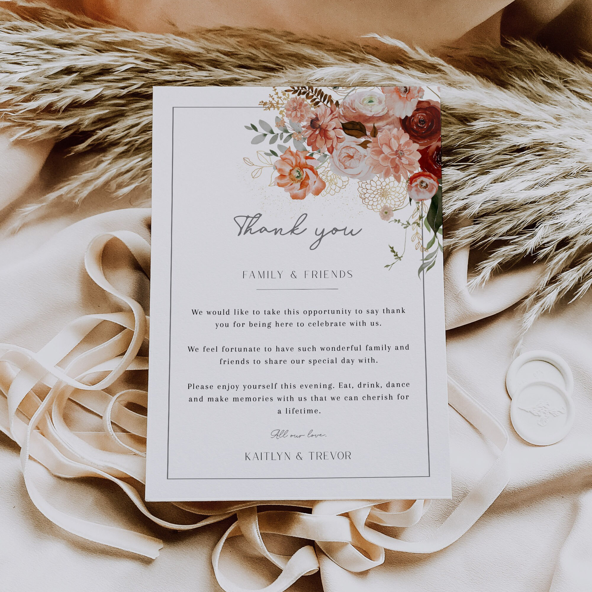 Fall Wedding Table Thank You Card Template Wedding Thank You - Etsy