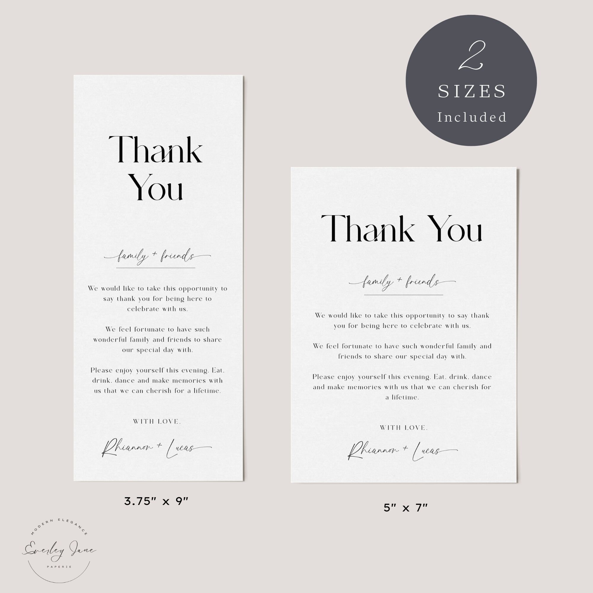 Modern Thank You Place Card, Thank You Napkin Note, Printable Thank You ...