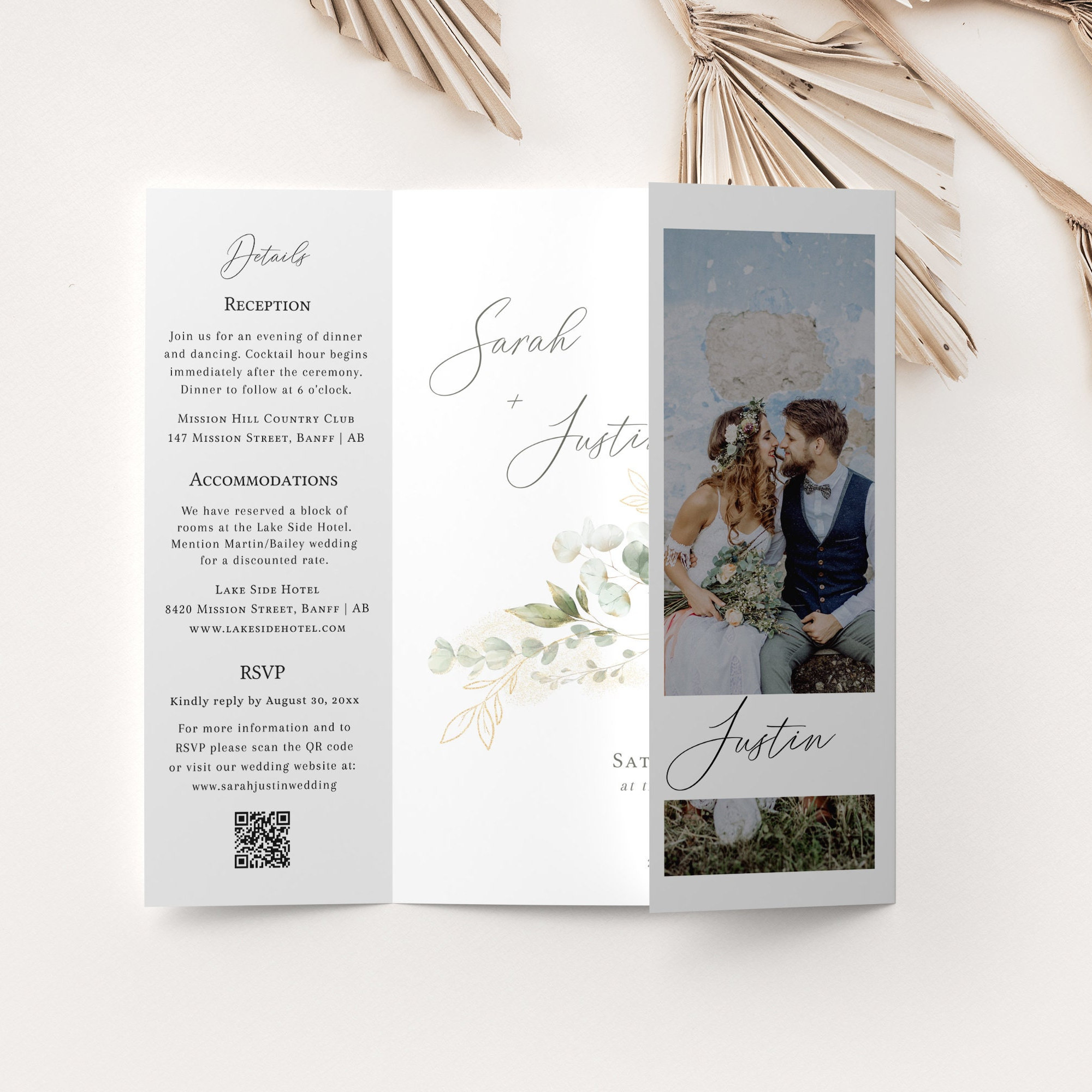 Gatefold Wedding Invitation With QR Code Greenery Wedding - Etsy