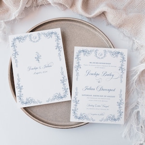 French Toile Wedding Invite, Blue Toile Invitation, Chinoiserie Wedding ...