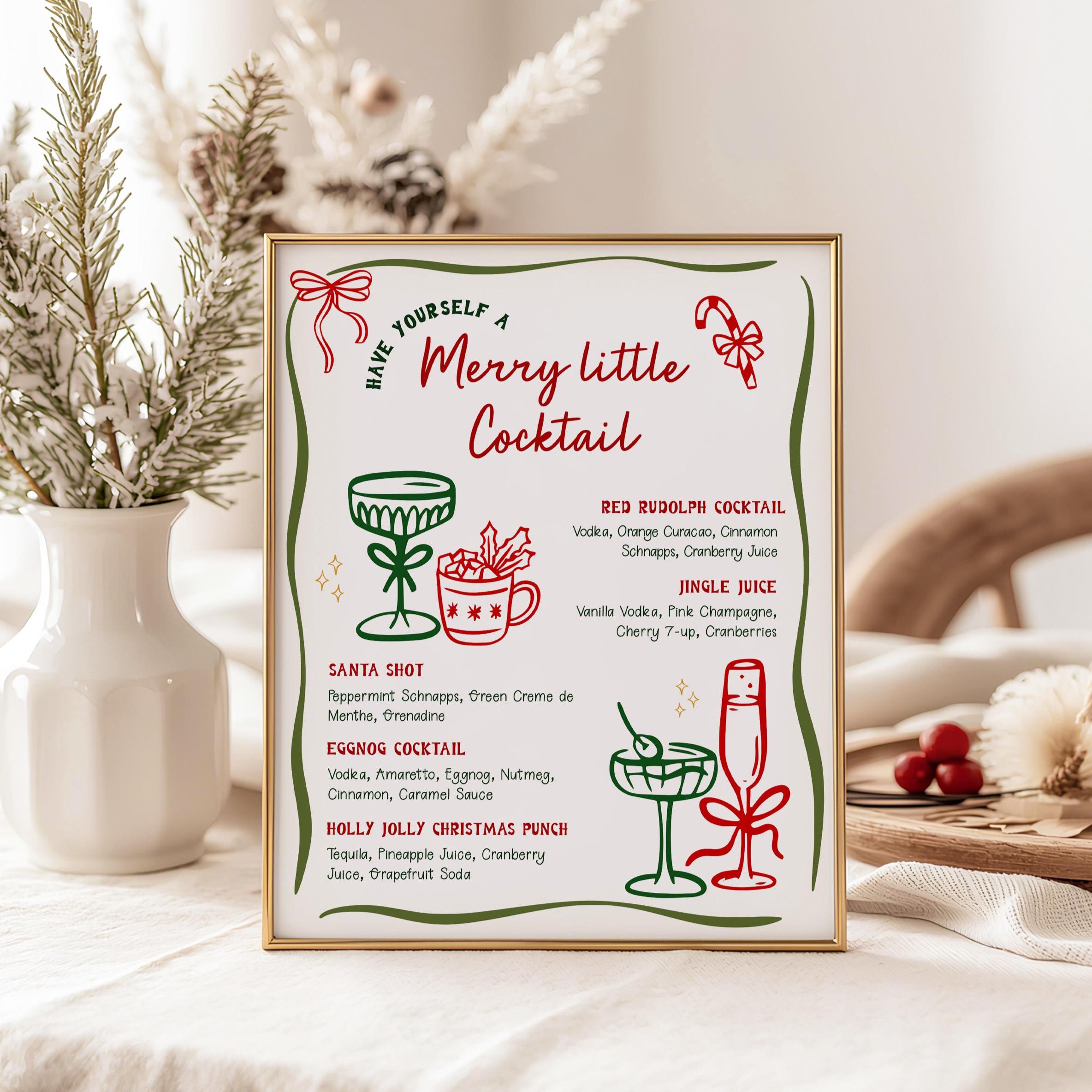 Whimsical Christmas Bar Menu Template, Hand Drawn Holiday Cocktail Menu ...