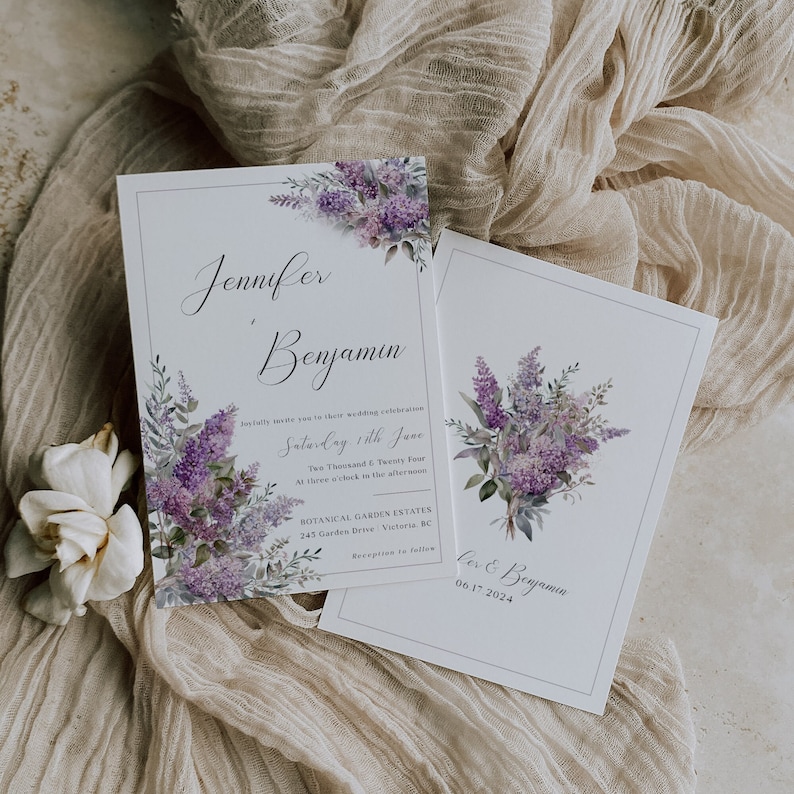 Lilac Wedding Invitation Template, Botanical Wedding Invite, Watercolor ...