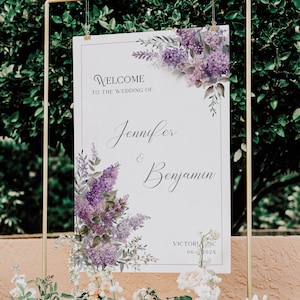 Lilac Welcome Sign Template, Purple Flower Welcome Sign, Wedding ...