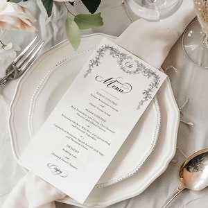 Wedding Menu Template Monogram, Black Floral Menu, Chinoiserie Wedding ...