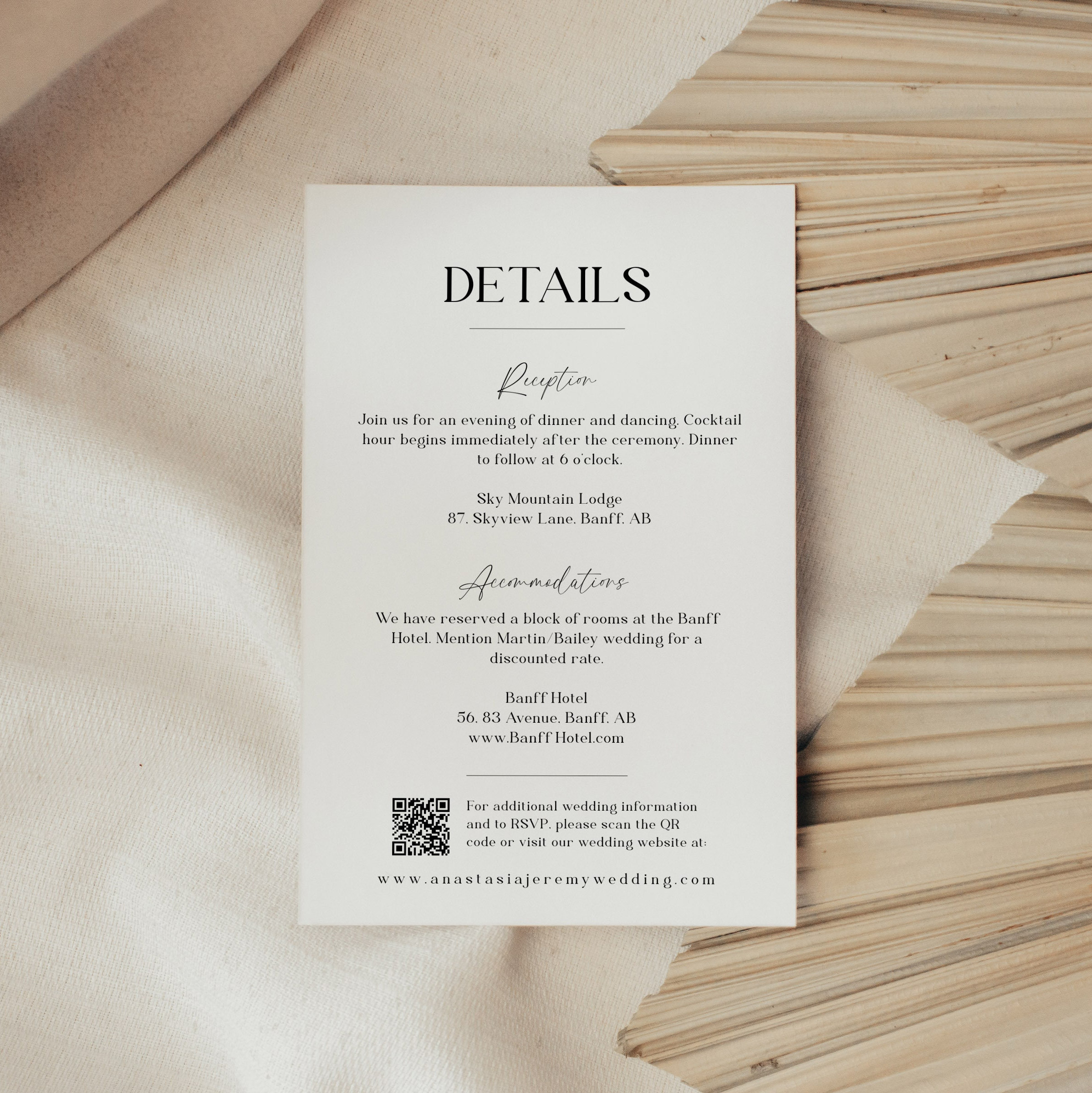 Minimalist Wedding Detail Card Template, Detail Card With QR Code ...