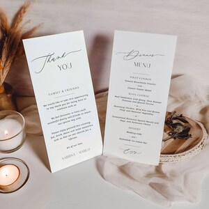 Wedding Menu and Thank You Card Template, Minimalist Menu and Thank You ...