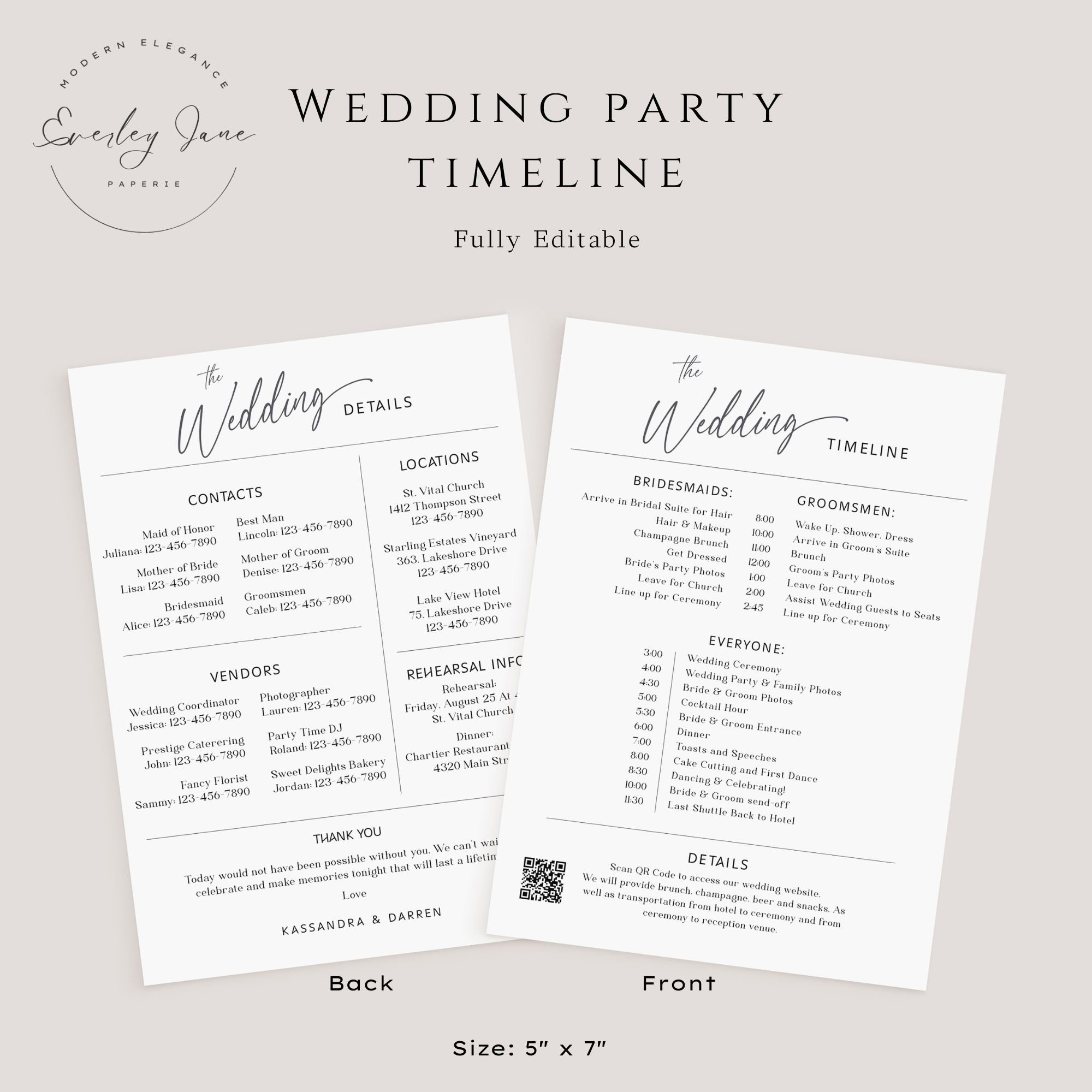 Wedding Party Timeline Template, Printable Wedding Day Schedule, Bridal ...
