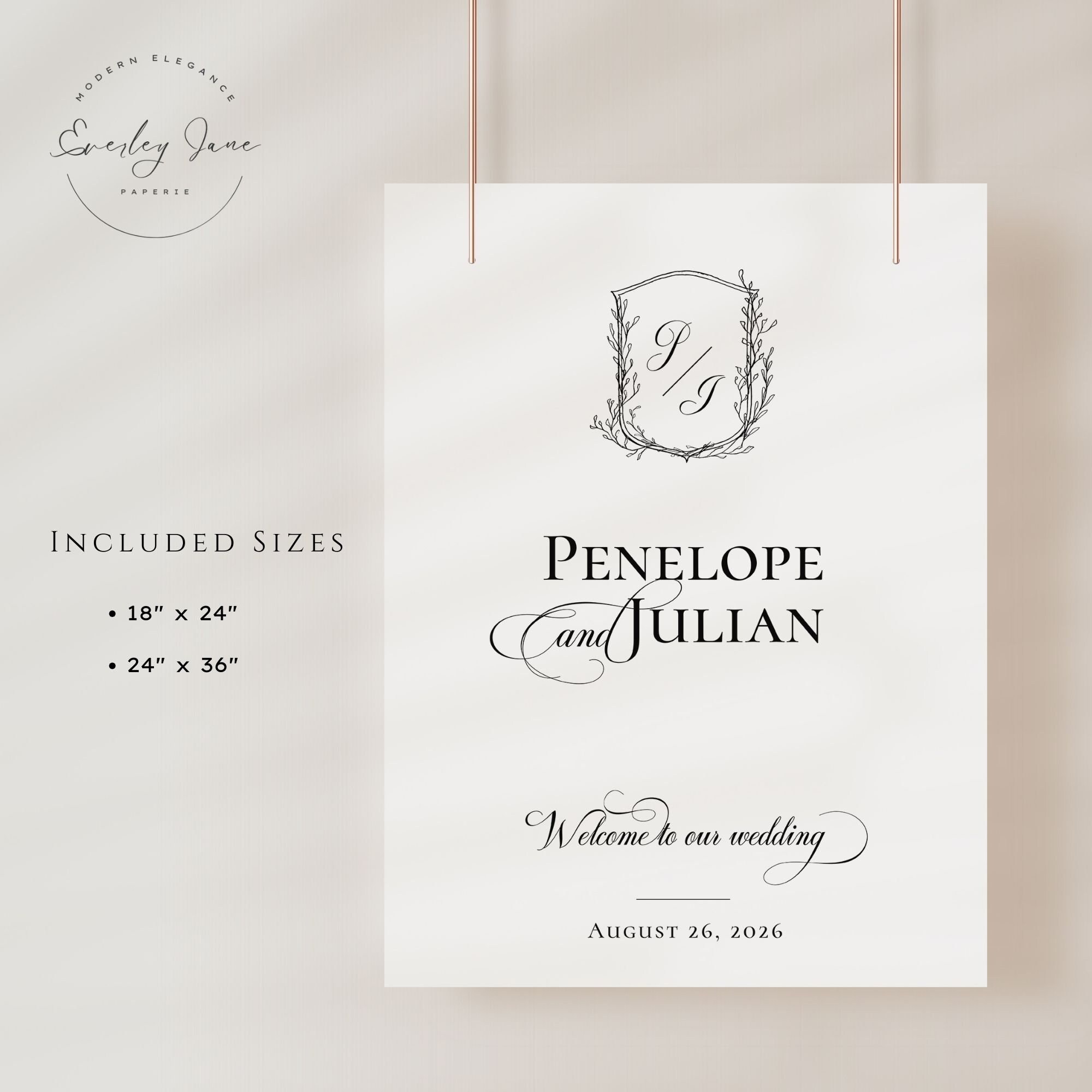 Wedding Welcome Sign With Crest, Monogram Crest Welcome Sign, Welcome ...