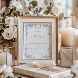 Memory Table Sign Dusty Blue, Blue Memorial Sign Wedding, Chinoiserie ...
