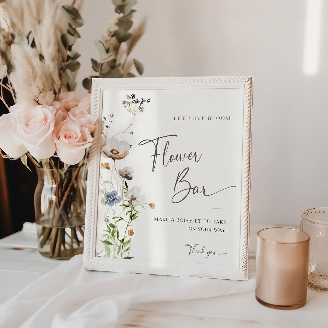 Flower Bar Sign, Wildflower Bar Sign Template, Bouquet Bar Sign ...