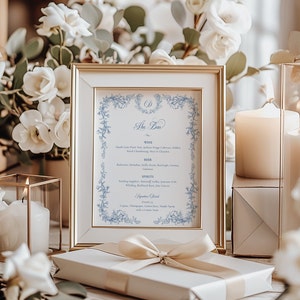 Dusty Blue Bar Menu, Blue Toile Wedding Bar Menu Template, Chinoiserie ...
