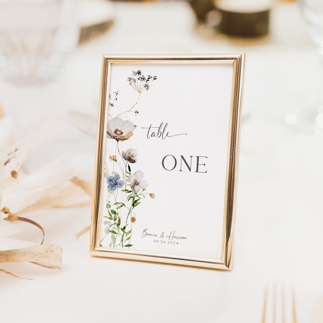 Wildflower Wedding Table Numbers, Floral Table Number Card, Printable ...