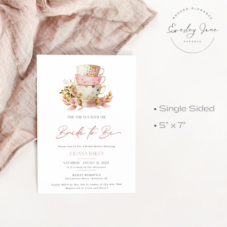 Tea Party Bridal Shower Invitation High Tea Invite Blush - Etsy