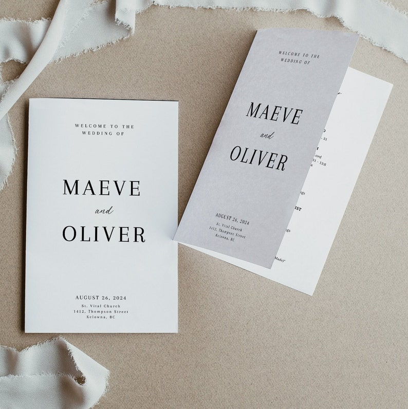 Church Program Wedding, Folded Minimalist Wedding Program Template ...