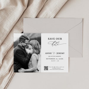 Save the Date With Photo and QR Code, Editable QR Code Save the Date ...