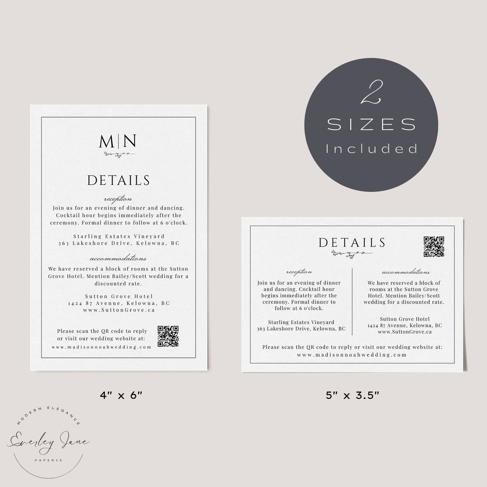 Classic Wedding Details Card, Details Card With QR Code, Wedding Insert ...