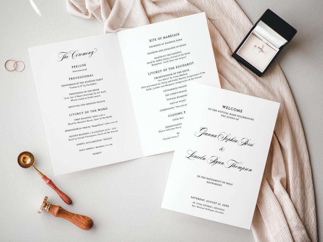 Catholic Wedding Program Template, Elegant Nuptial Mass Program ...