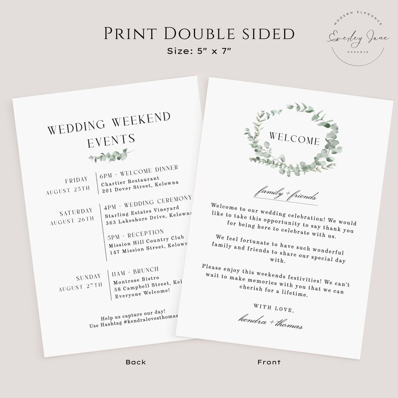 Wedding Welcome Letter and Timeline Printable Wedding Weekend - Etsy