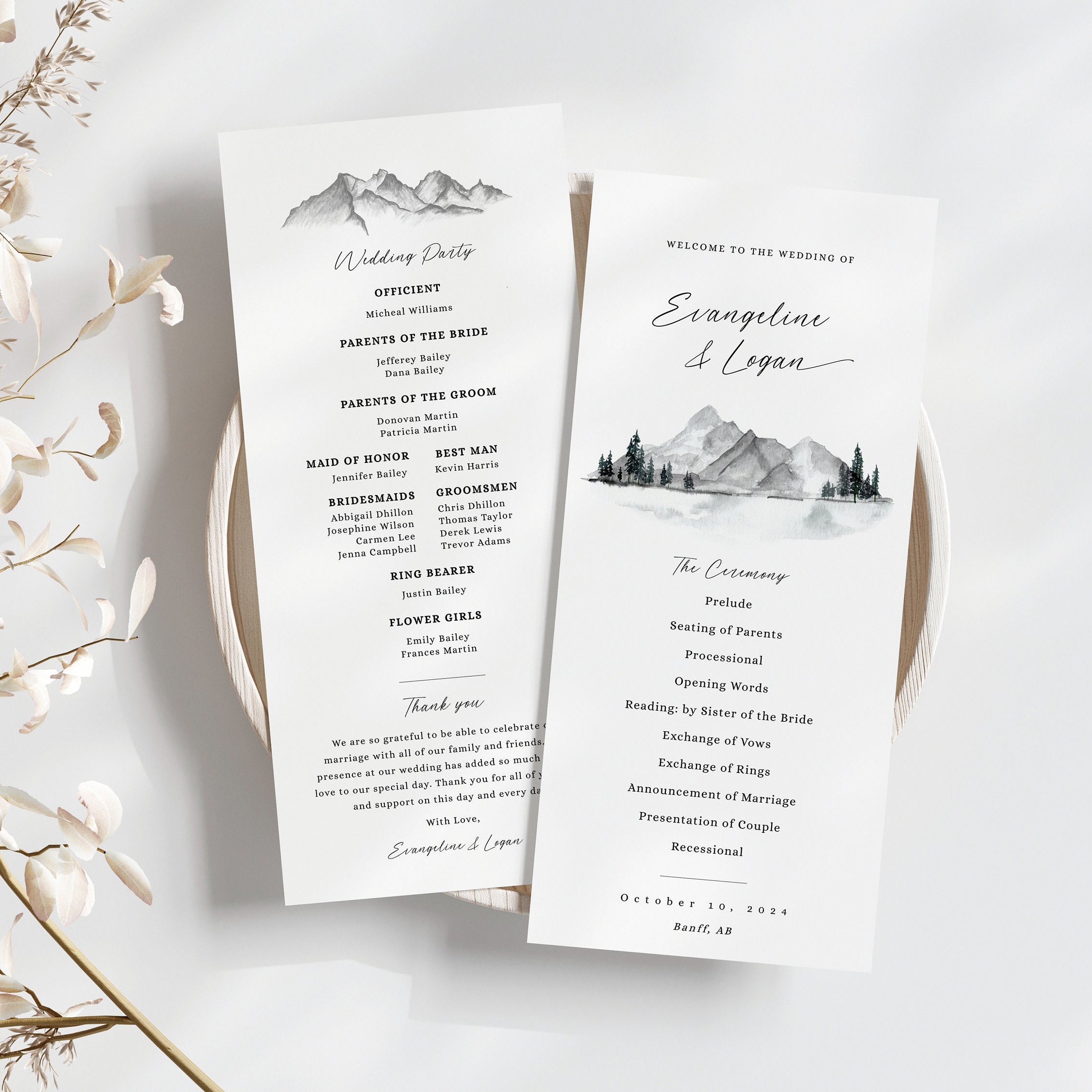 Rustic Wedding Program Template, Mountain Wedding Program, Order of Service, Ceremony Itinerary ...