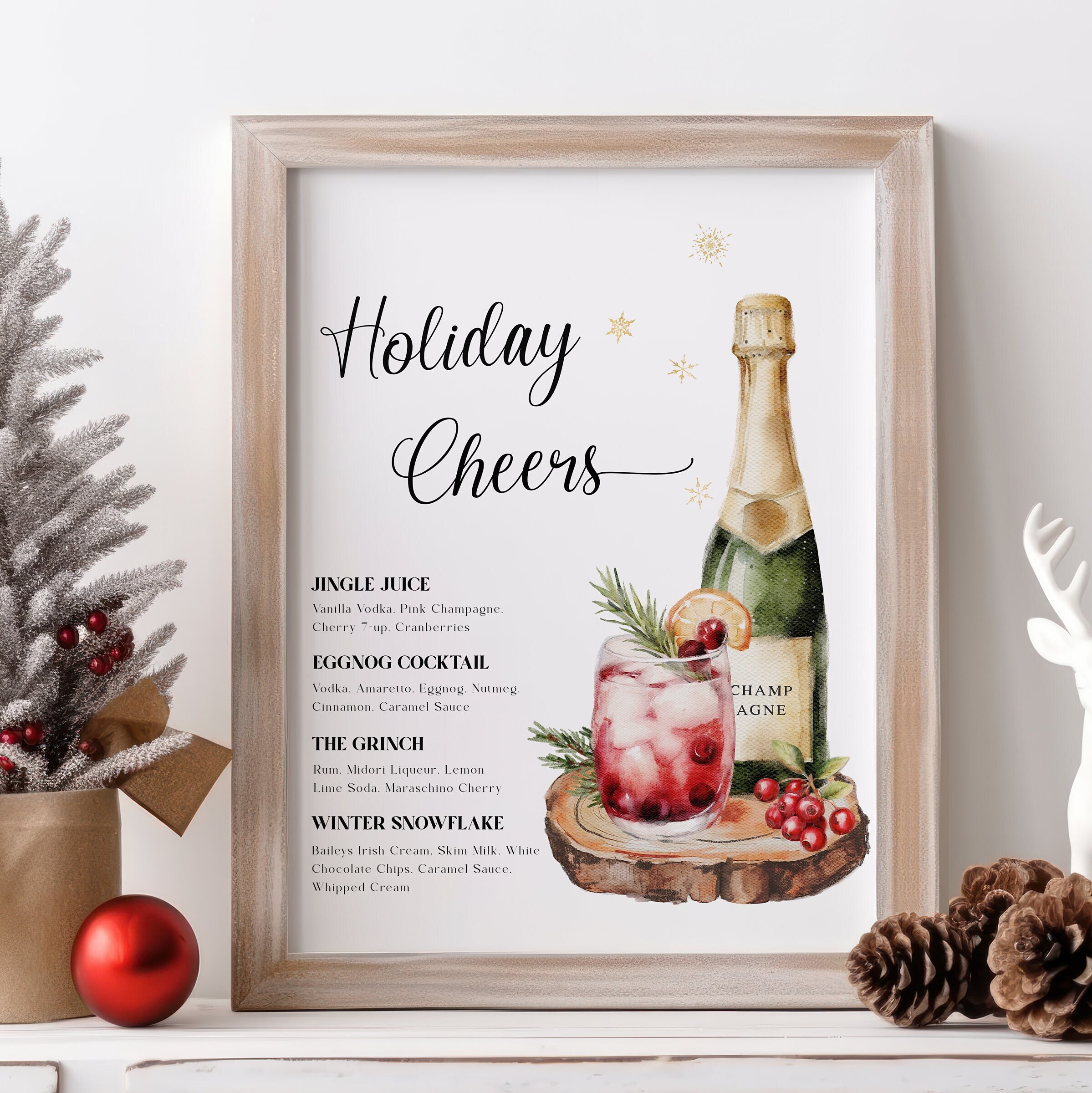 Christmas Bar Menu Template, Holiday Bar Sign, Christmas Party Drinks ...