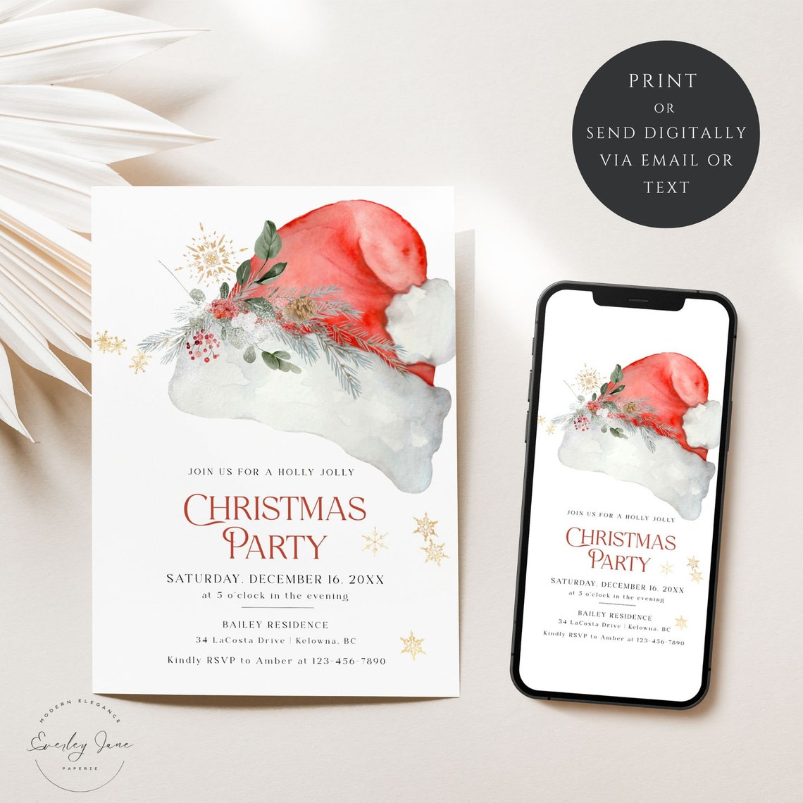 Santa Hat Christmas Party Invitation Christmas Party Invite - Etsy