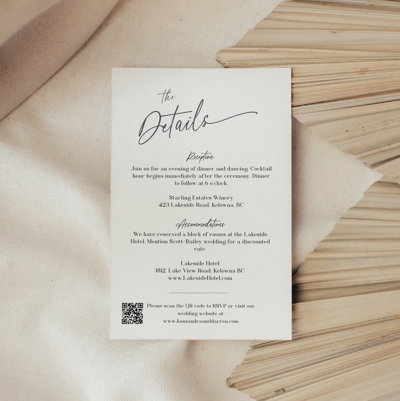 Minimalist Wedding Details Card Template Details Card With QR - Etsy